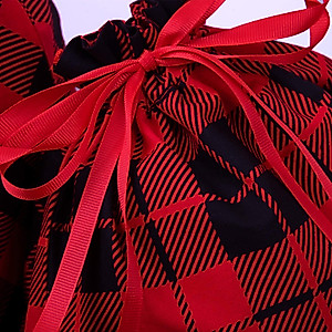 Aneco 6 Pack Buffalo Plaid Drawstring Christmas Gift Bags Christmas Sack for Gifts Cotton Cloth Red and Black Plaid Christmas Fabric Bags Assorted Sizes for Party Favors