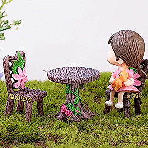 Miniature Fairy Garden Wooden Tables Benches 9 Pcs Dollhouse Accessories Micro Landscape Garden Decoration Plant Flower Pots Ornaments Dollhouse Accessories