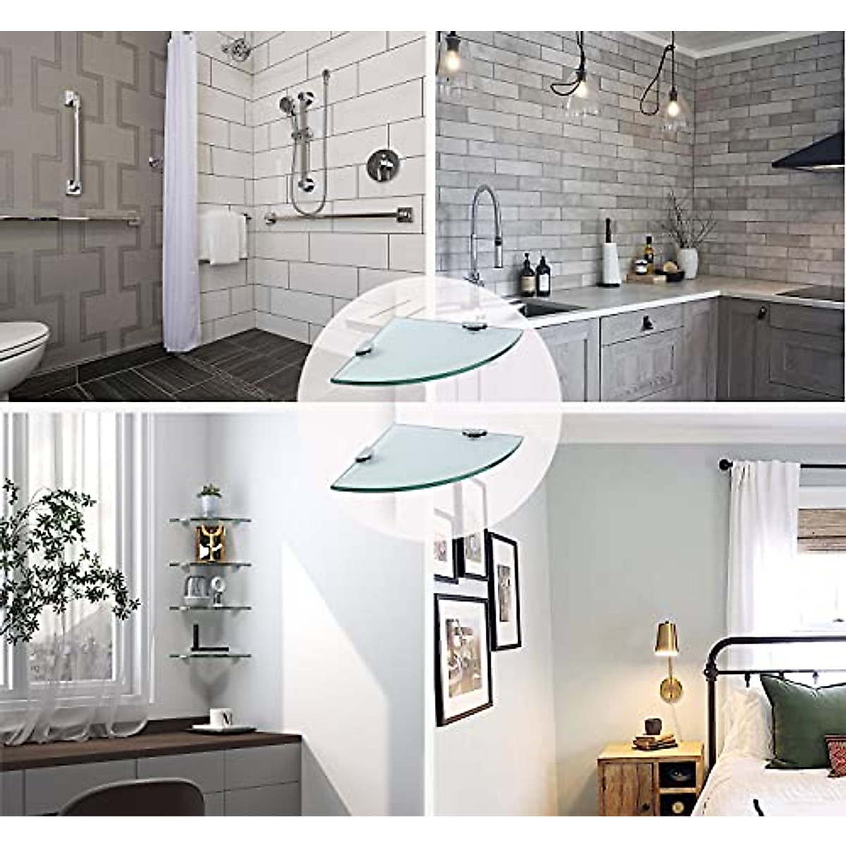 SHUAIAIW Bathroom Corner Organizer Shelves Shower Caddy Shelf Wall Mount Set of 2 Tempered Glass Shelf Shower Holder for Shampoo and Soap Organizer Adhesive Corner Shelf No Drilling