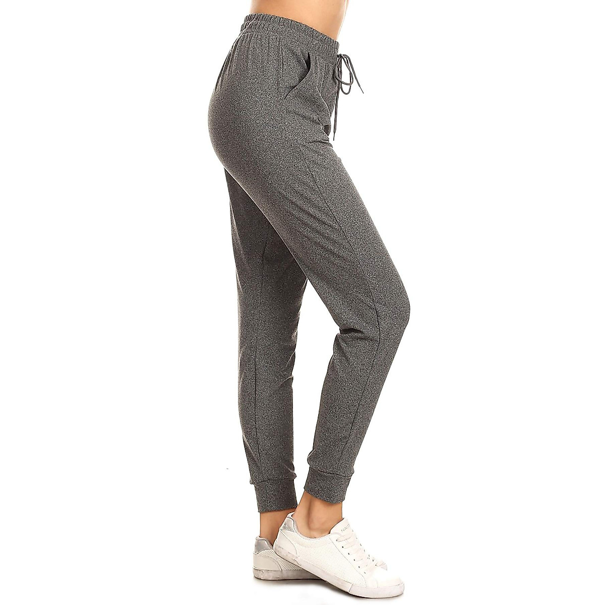 Leggings Depot Womens Relaxed fit Jogger Pants - Track Cuff Sweatpants with Pockets, Heather Charcoal, 2X
