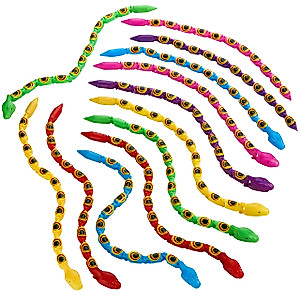 Kicko Wacky Wiggly Jointed Snakes, 15 Inches - Fun and Educational Plastic Toys for Kids - Teach and Improve Motor Skills - Perfect Fidget Party Favor for Boys & Girls - Pack of 12