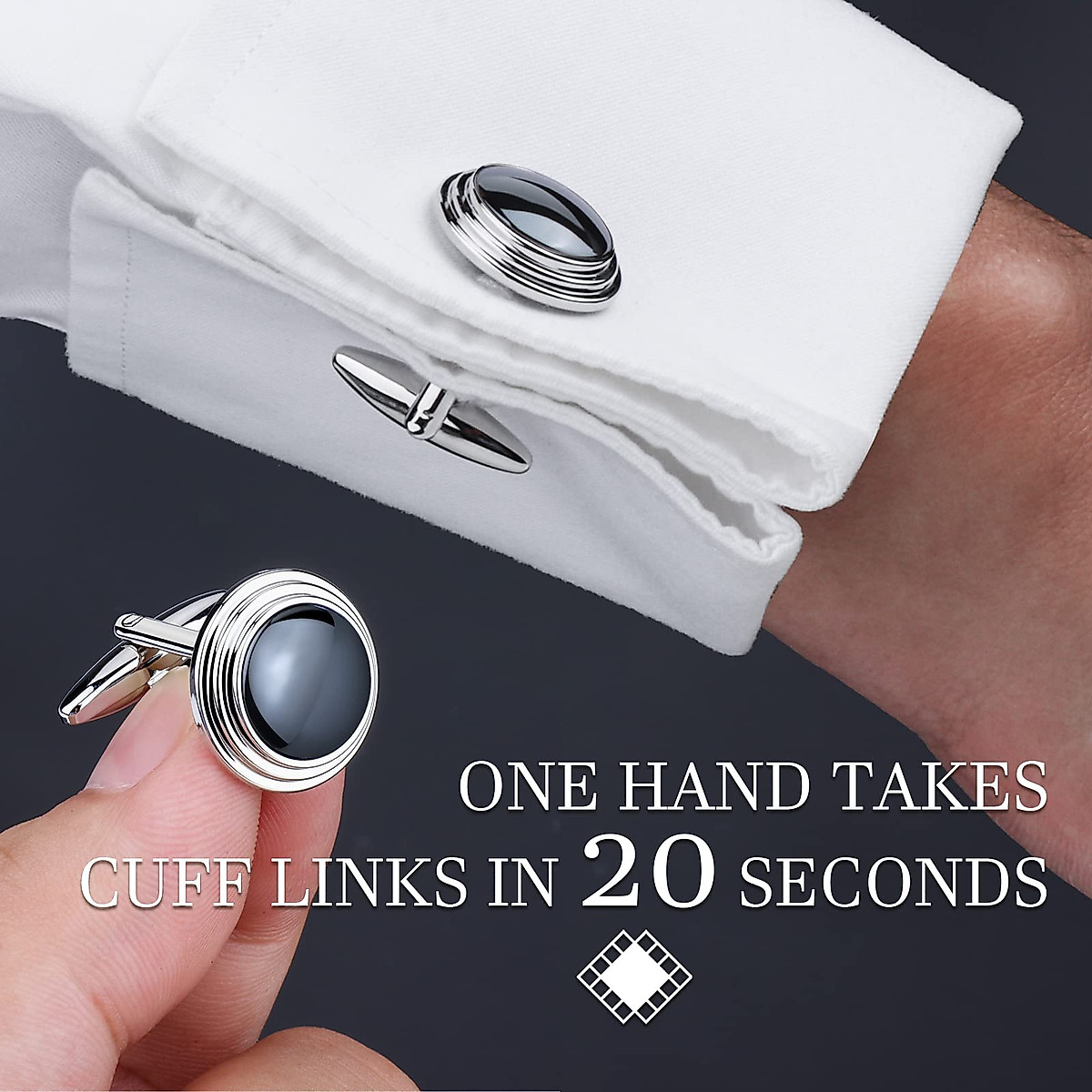 Cufflinks and Tuxedo Studs Set with Gift Box, Silver and Gold Tone Cuff Links for Men's Shirt Wedding Business