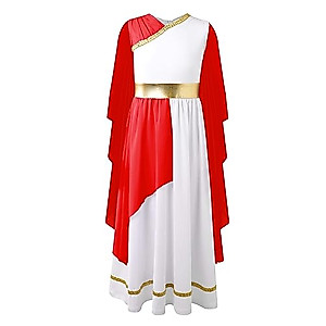 iiniim Kids Girls Ancient Greece Mythos God Costume Halloween Greek Roman Flowy Toga Dress Up Red 16 Years