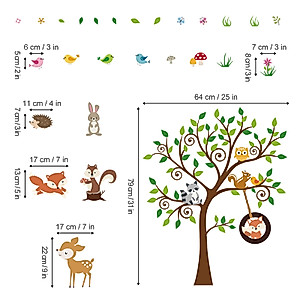 decalmile Forest Animals Tree Wall Decals Fox Squirrel Deer Wall Stickers Baby Nursery Kids Bedroom Playroom Wall Decor