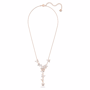 Swarovski Lilia Y necklace, Butterfly, White, Rose-gold tone plated