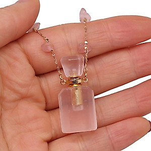 1pc Natural Stone Perfume Bottle Necklace Pink Quartz Pendant Charms for Elegant Women Love Romantic Gift