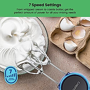 Chefman Cordless Hand Mixer, 7 Speed Electric Handheld Kitchen Food Mixer, Easily Whisk Eggs, Whip Cream, or Mix Cookie Dough, Digital Display, Dishwasher Safe Parts, and LED Charge Indicator Light