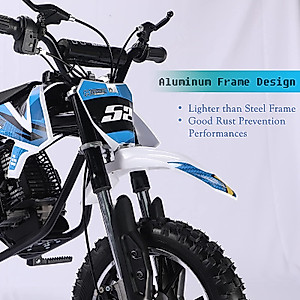 Aluminum Frame 52CC 2-Stroke Kids Dirt Off Road Mini Dirt Bike, Gas Motorcycle for Age 8 and Up (Not CA Compliant)