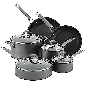 Circulon 84564 Elementum Hard Anodized Nonstick Cookware Set / Pots and Pans Set - 10 Piece, Gray