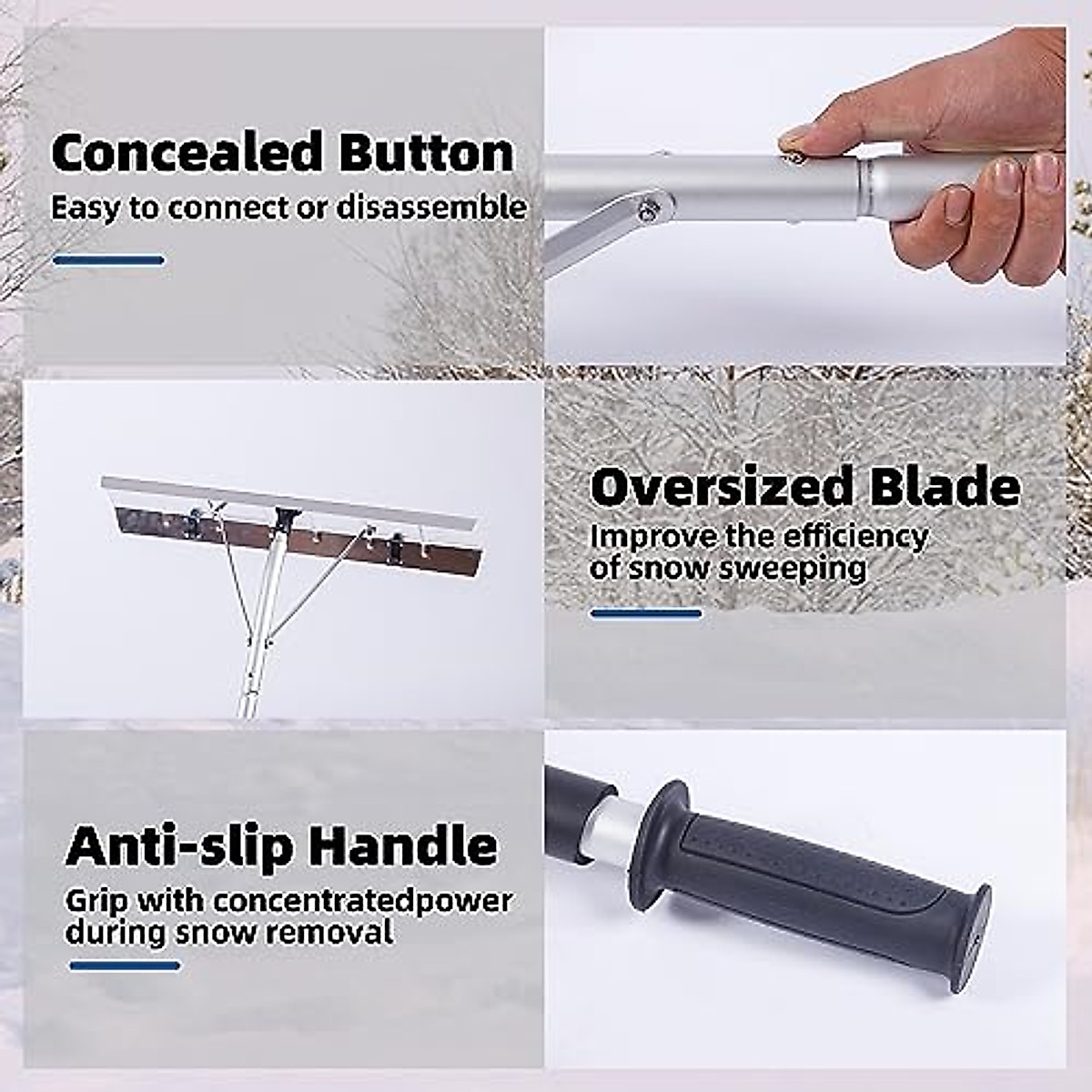 Soikier Thicken Snow Rake for House Roof with Wheels, 4.79" - 19.98" Extendable Aluminum Snow Roof Rake for Snow Removal, Anti-Slip Roof Rake Snow Removal Tool with 26" Blade & 5-Section Tubes