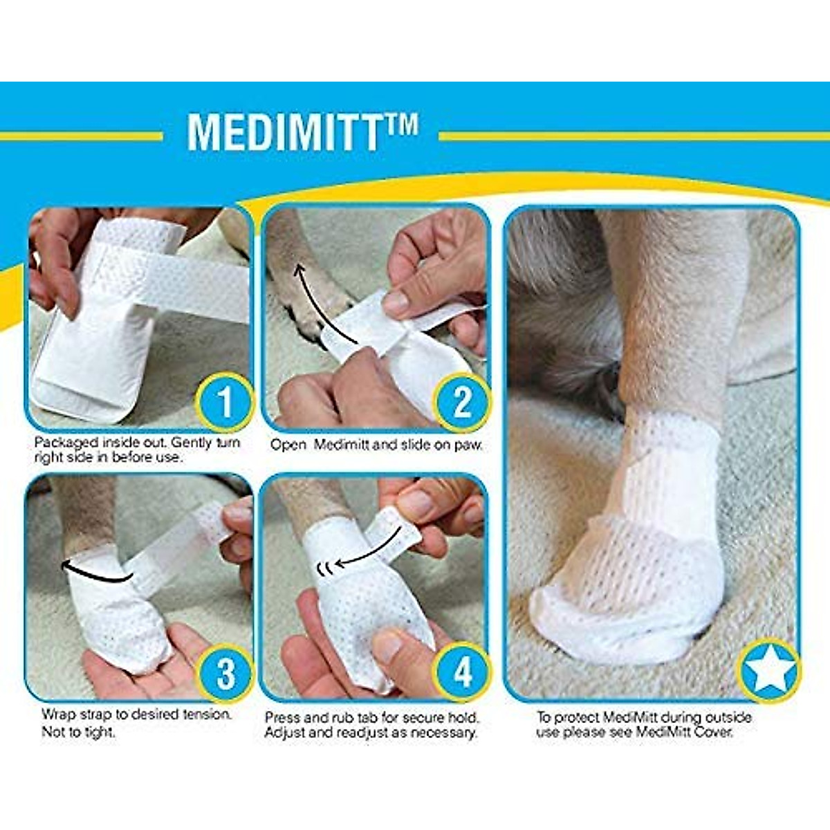 PawFlex Medimitt Paw Bandages for Dogs, Cats and Pets Medical Booties, First aid for Paws Non Slip, Non Adhesive, Breathable,Disposable, Washable, Adjustable Strap, Value Pack (X-Small 12-Pack)