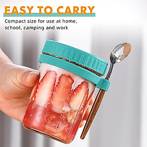 Overnight Oats Containers with Lids and Spoon, 4 Pack Mason Jars for Overnight Oats, 16 Oz Overnight Oats Jars Glass Oatmeal Container to Go for Chia Pudding Yogurt Salad Cereal Meal Prep Jars (Blue