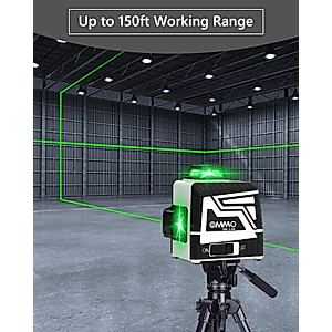 OMMO Laser Level, 8 Lines Green Laser Level Self Leveling Tool, 2 x 360° Green Cross Lines Laser Beams, 150 ft Laser Level with One Horizontal and One Vertical Line for Construction Picture Hanging