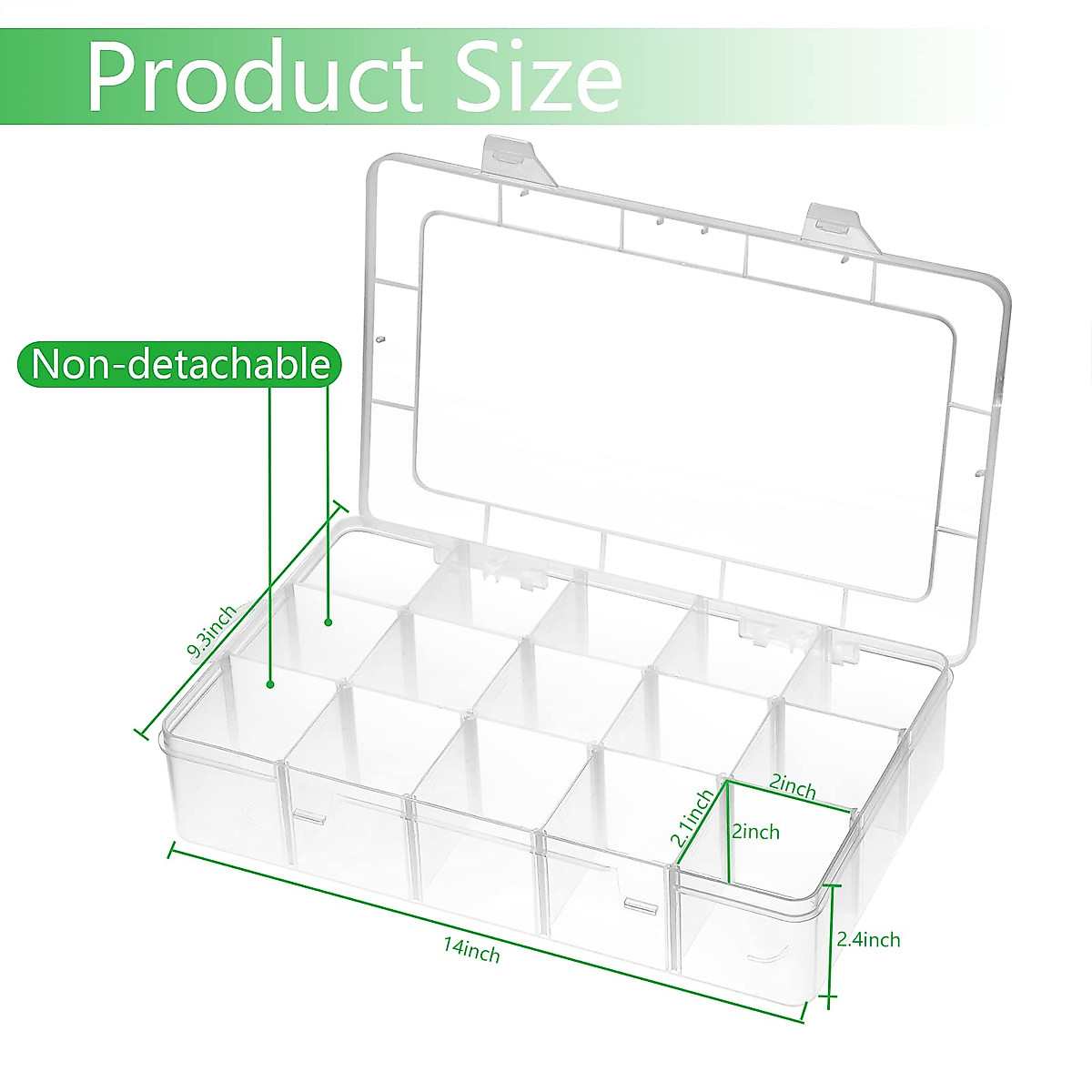 Bluedale 15 Grids Clear Craft Organizer Storage Box, Plastic Bead Container Organizers with Adjustable Dividers, Compartment Organizer Box for Art DIY, Jewelry, Earring, Screw, Small Parts