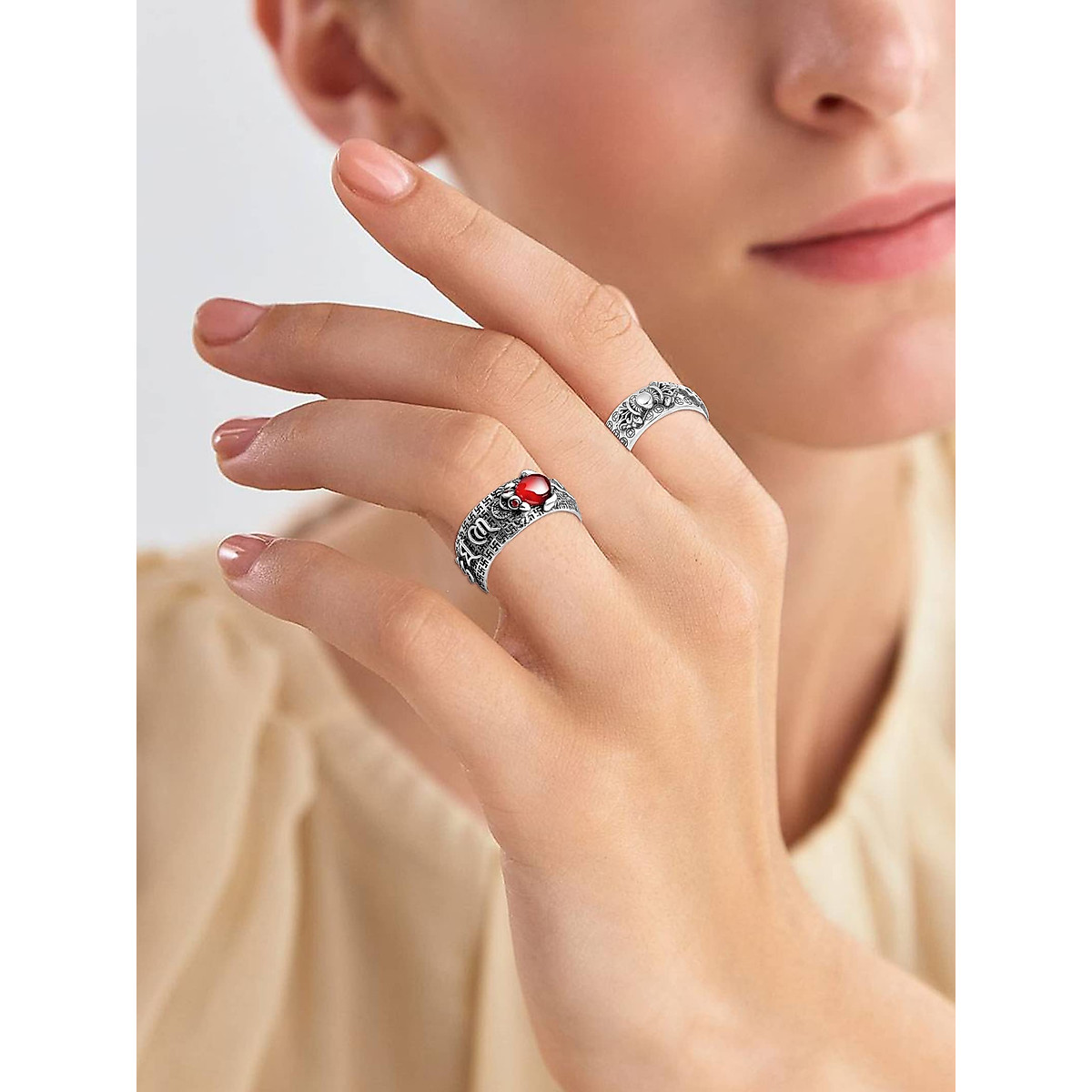 choice of all Pixiu Ring Feng Shui Ring for Women Men Buddhist Heart Sutra Ring Opening Adjustable Mantra Amulet Protection Wealth Luck Ring Gift for Men Sutra Ring…