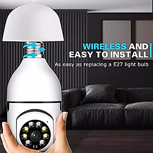 Wireless WiFi Light Socket Bulb Security Camera 360 Degree PTZ Home Camera Floodlight Night Vision Motion Detection 64GB Micro SD Card Included Support 2.4Ghz and 5Ghz