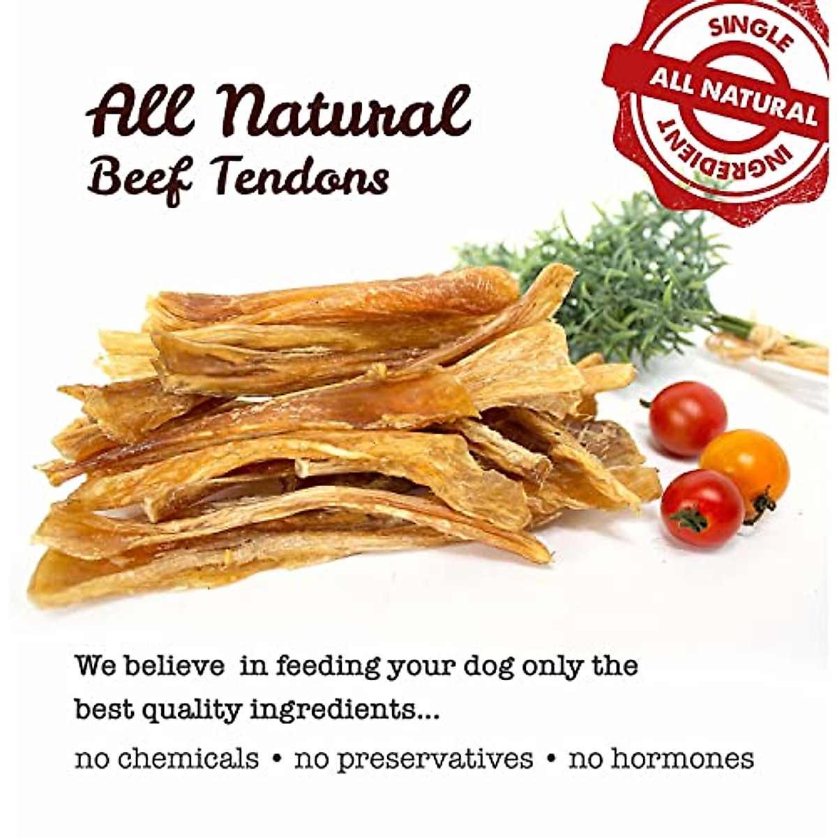 Downtown Pet Supply USA Sourced 4-7" Junior, 25 Pack Beef Tendons for Dogs - Rawhide Free Dog Chews Long Lasting and Non-Splintering - Single Ingredient, Nutrient-Rich Tendon Chews for Dogs
