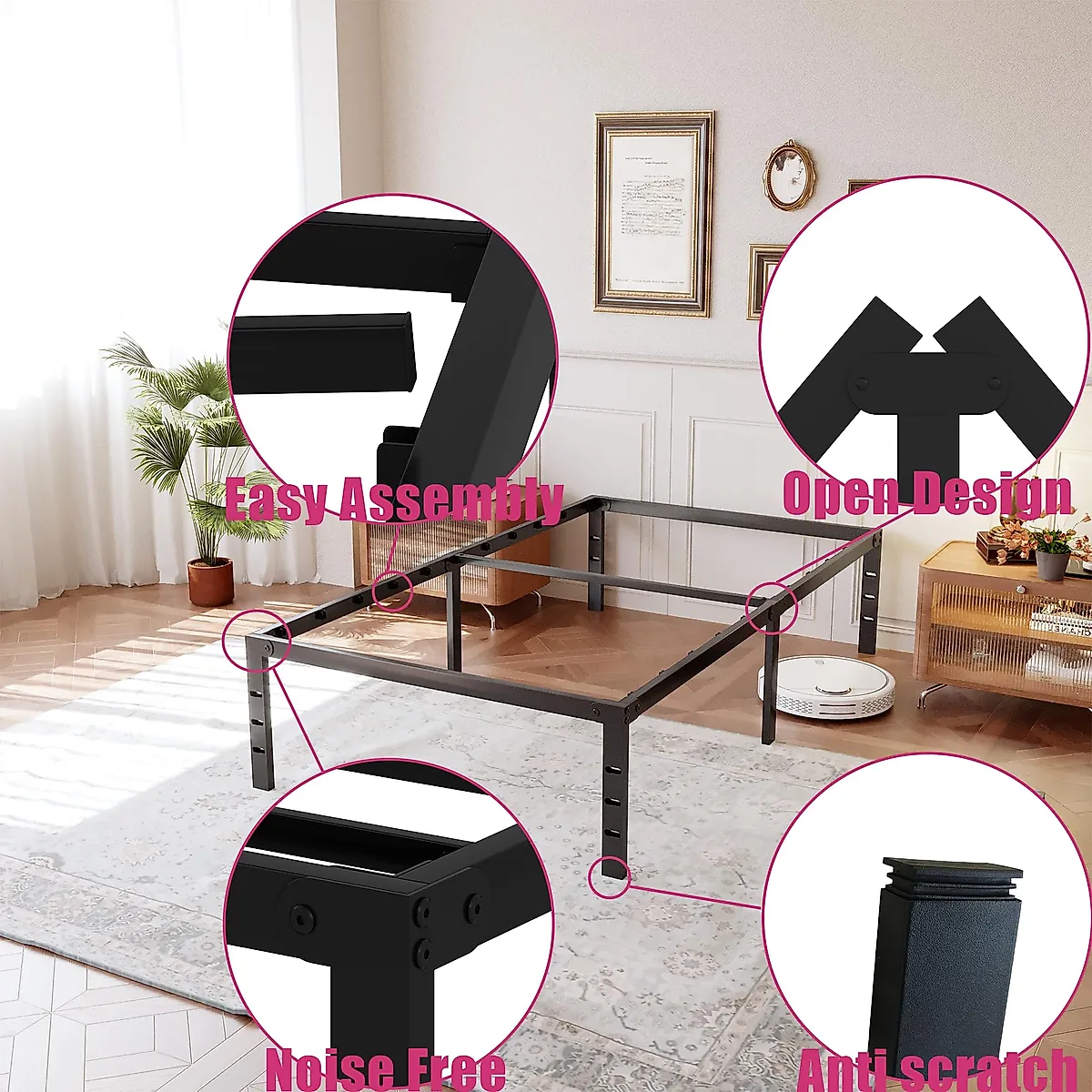 MGNO 18in Twin Size Bed Frame No Box Spring Needed, Heavy Duty Metal Platform Bed Frame Twin with Steel Slat, Easy Assembly, Noise Free, Black