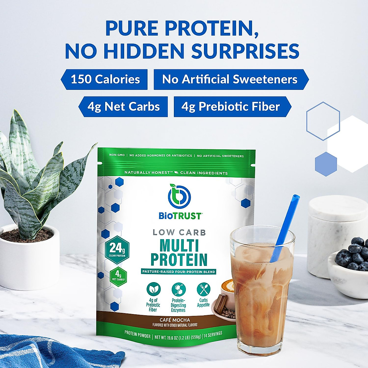 BioTrust Low Carb Protein Powder – Delicious Whey & Casein Blend from Grass-Fed Hormone Free Cows – Non GMO, Gluten Free (Cafe Mocha)