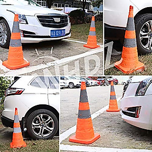 WHDZ 28 inch Collapsible Traffic Cones with LED Light Multi Purpose Pop up Reflective Safety Cones 4 Pack Orange