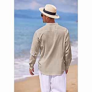 COOFANDY Men's Cotton Linen Henley T-Shirts Long Sleeve Hippie Casual Beach T-Shirts