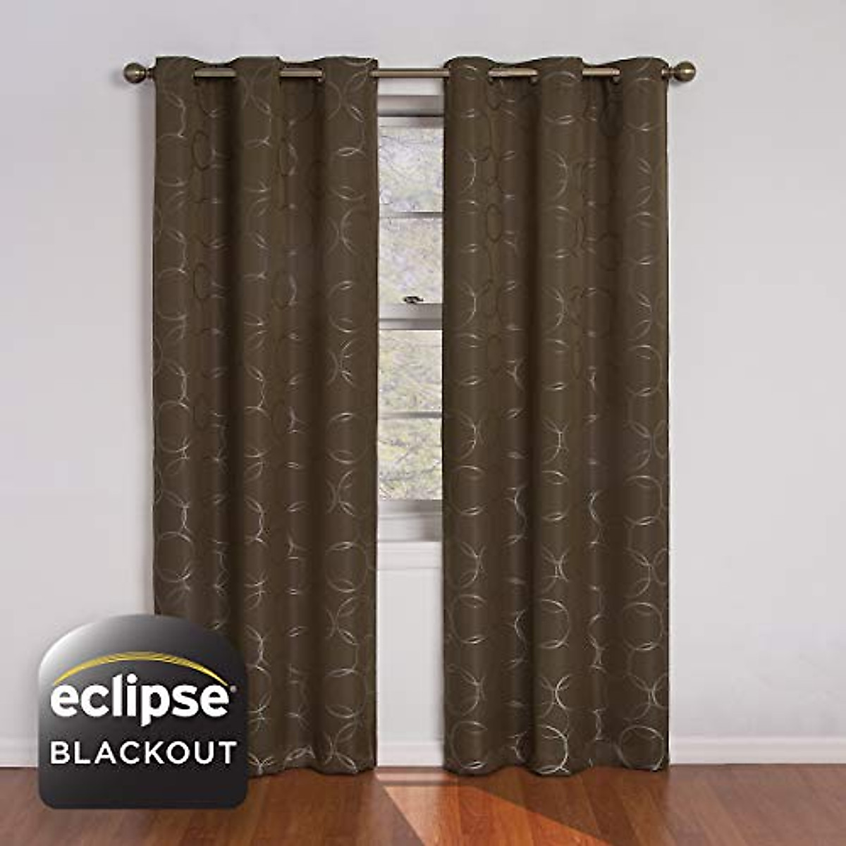 ECLIPSE Meridian Modern Blackout Thermal Grommet Window Curtain for Bedroom or Living Room (Single Panel), 42" x 84", Chocolate