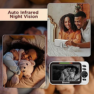 Blemil Baby Monitor with 30-Hour Battery, 5" Large Split-Screen Video Baby Monitor with Camera and Audio, Remote Pan/Tilt/Zoom Camera, Two-Way Talk, Night Vision, Lullabies, No WiFi