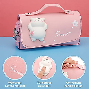 Teblacker 2 Pcs Cute Pencil Case with Handle, Kawaii Pencil Bag Large Pencil Pouch Pens Organizer Storage Bag with Stress Relief Doll for Girls Kids Teen School Supply