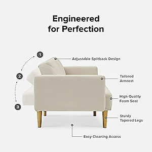 mopio Futon Sofa Bed, Couch, Small Sofa, Sleeper Sofa, Loveseat, Mid Century Modern Futon Couch, Sofa Cama, Couches for Living Room (Snow Velvet)