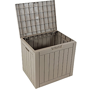 Sunnydaze 32-Gallon Faux Wood Design Outdoor Deck Box - Lockable Lid and Side Handles - Driftwood
