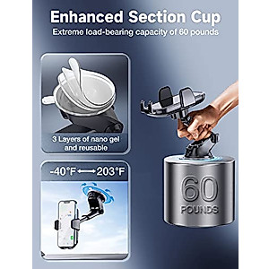 SMORFIT Phone-Mount-for-Car, Dashboard/Windshield/Window Universal Suction Cup Cell Phone/iPhone Holder with Sticky Pad for Car/Truck, Universal Mobile Phone Telescopic Arm Mount Handsfree Stand