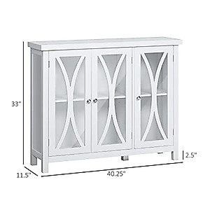 HOMCOM Modern Kitchen Sideboard, Buffet Cabinet with 2 Storage Cupboard, Glass Doors for Living Room, Bedroom, White