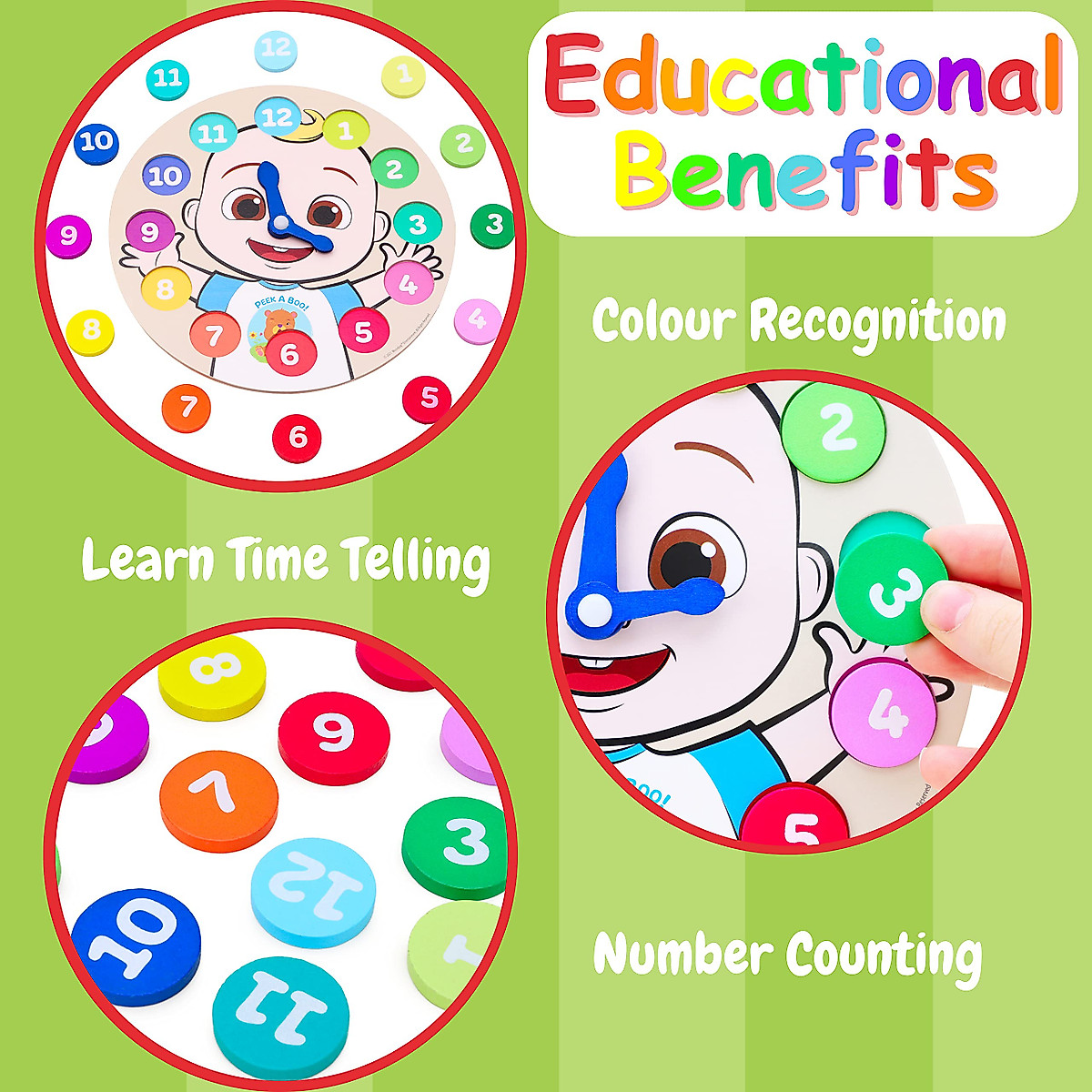 Toyland® Cocomelon Wooden Learning Clock Puzzle - Learn to Tell The Time - Toddler Toys Age 3+