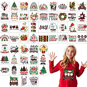 Yeaqee 54 Sheets Christmas Iron on Decals Xmas Patches Appliques Santa Claus Heat Transfer Stickers for T Shirts Iron on Transfers Decal for Jackets Clothes Backpacks Decorations DIY Crafts Party