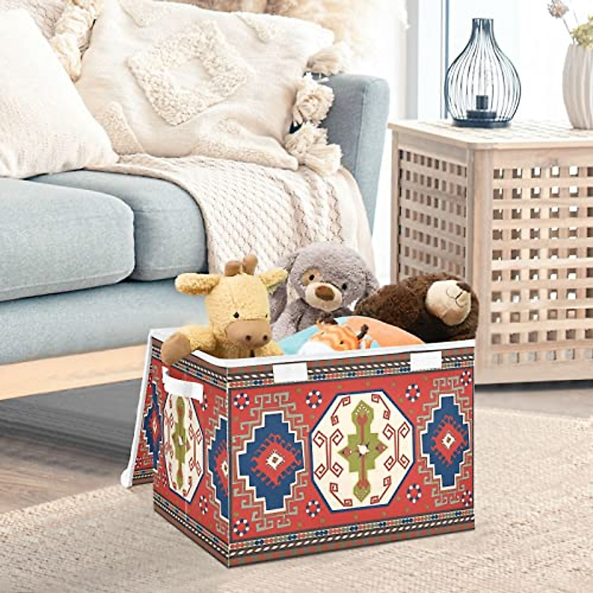 linqin Towel Storage Box with Lid for Shelves Persian Carpet Tribal Texture Storage Containers Collapsible Photo Box