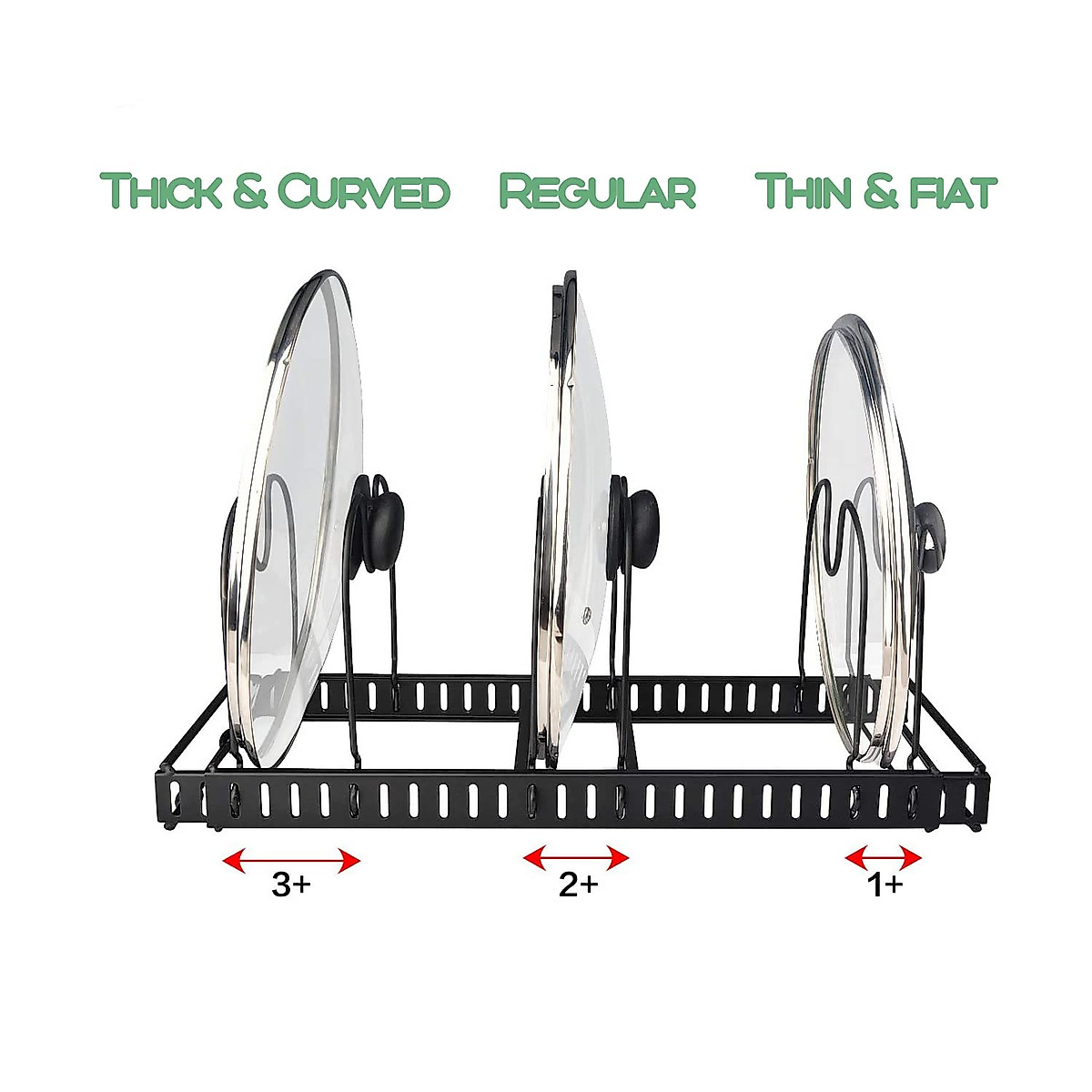 7 Dividers Pot Rack Organizer for Pot Lids Pans Adjustable Pot Organizers for Cabinets, Storage Pan lid Organizer for Dishes, Expansible Pan organizer (Black)