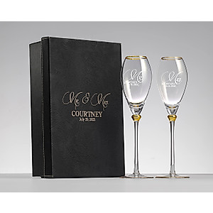 Krezy Case Set of 2 Personalized Wedding Engraved Champagne Flutes- Mr and Mrs Design - For Weddings,Parties and Anniversary
