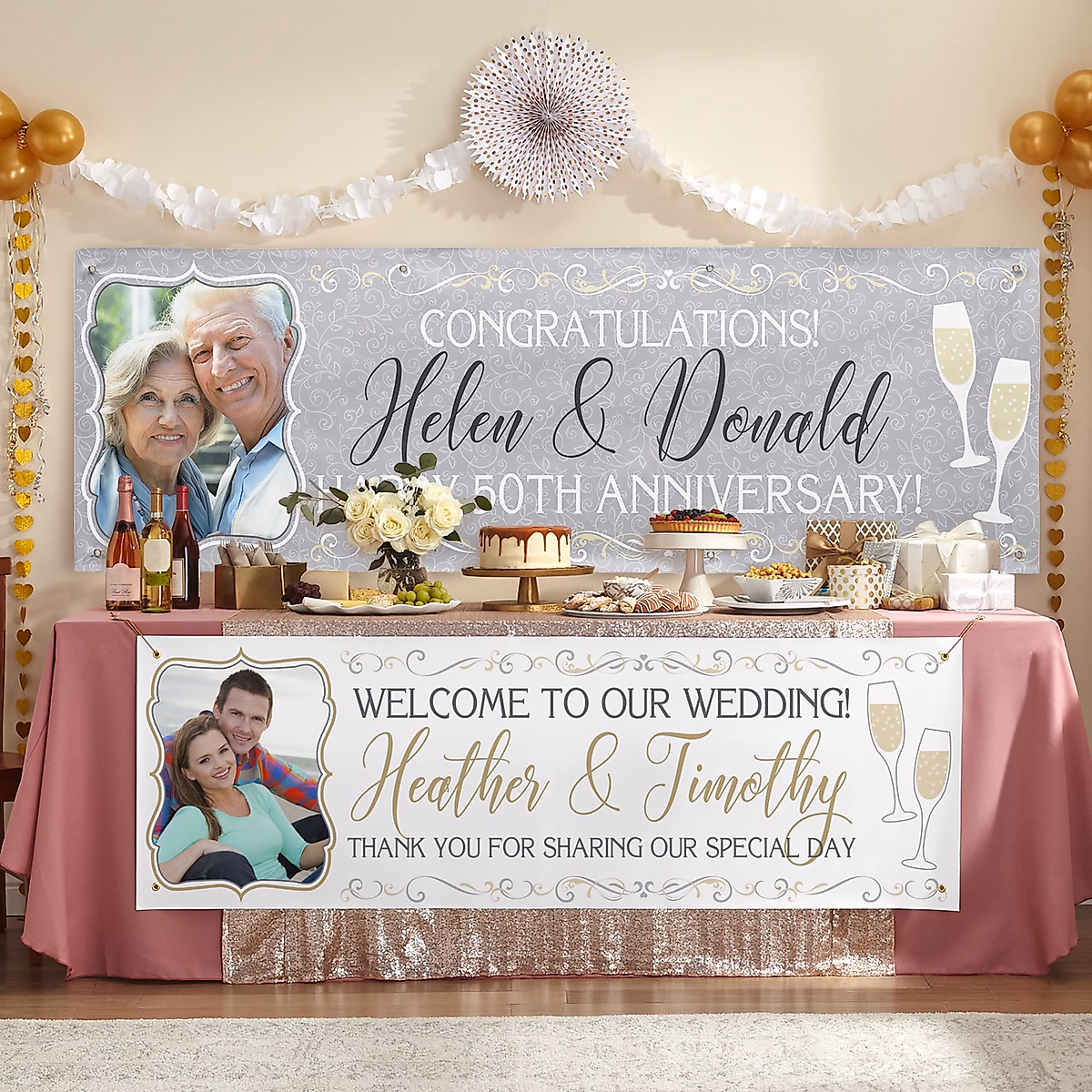 Let's Make Memories Personalized Celebration Photo Banner - White - 6ft Special Event Banner - For Any Occasion - Customize With Message and Photo