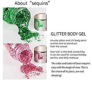 Face Glitter Gel, 3 Jars Holographic Chunky Glitter Makeup for Body, Hair, Face, Nail, Eyeshadow, Long Lasting and Waterproof Mermaid Sequins Shimmer Liquid Glitter (Set C)