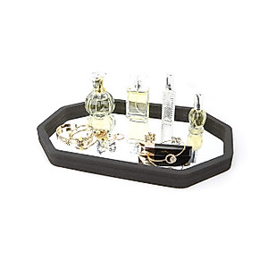 Polar Whale Polished Mirrored Bottom Vanity Organizer Tray for Home Bedroom Bathroom Perfume Jewelry Makeup Storage Stand Washable Durable Black Foam with Heavy Metal Mirror Large 14 x 9.5 Inches