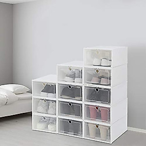 Micozy 12Pcs Foldable Shoe Box Storage Plastic Transparent Case Stackable Organizer 12.99x9.45x5.12 inch