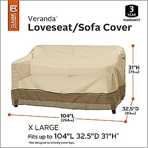 Classic Accessories Veranda Water-Resistant 104 Inch Patio Sofa/Loveseat Cover, Patio Furniture Covers, Pebble/Bark/Earth