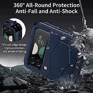 LEIAU for Samsung Z Flip 4 case z Flip 4 Case with Full Hinge Protection - Heavy Duty Armor Design Wireless Charging Cover Phone Case for Galaxy Z Flip 4 5G(PC+TPU) Blue