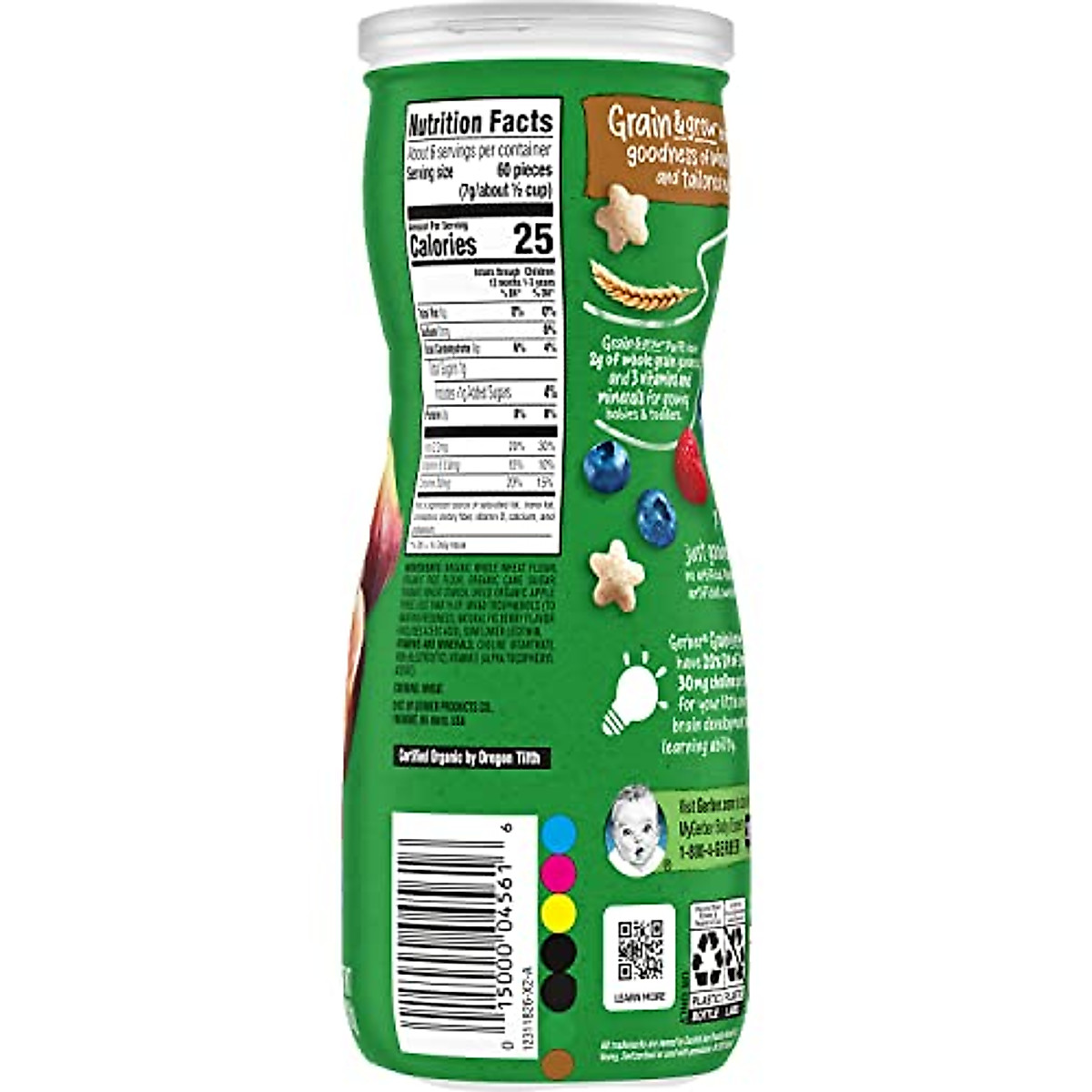 Gerber Organic for Baby Grain & Grow Puffs, Fig Berry, Non-GMO & USDA Organic Puffed Grain Snack for Crawlers, Baby-Led Friendly, 1.48-Ounce Canister (Pack of 3)