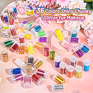 36 Colors Glitter Set for Resin, Audab Fine Glitter Craft Glitter Powder Assorted Resin Glitter Cosmetic Nail Glitter for Hair, Face, Body Makeup, Slime, Resin Tumblers, Epoxy Molds