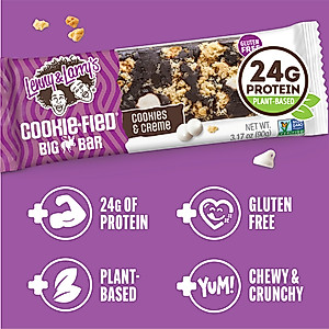 Lenny & Larry's Cookie-fied BIG BAR – Cookies and Creme Vegan Protein Bars 12x90g – Healthy Snacks, 24g Plant Protein & 10g Prebiotic Fiber – Gluten free Power Bar, Keto Friendly & Vegan