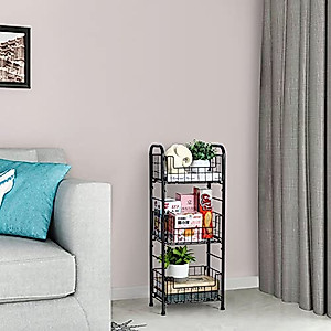 3-Tier Metal Tower Bathroom Shelf, Freestanding Storage Organizer Tower Rack Basket Shelf, Metal Furniture Unit for Bathroom, Powder Room, Laundry Room Entryway, Kitchen Pantry-Holds Bath Towels, Soap