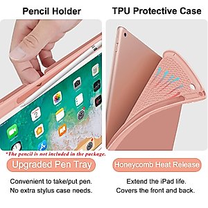 BLUTLOTUS Keyboard case for iPad 9.7 Inch Air 2, iPad 5th/ 6th Generation (2017/2018) with Keyboard Detachable, 7 Color Wireless Backlit Keyboard, Smart Folio Cover with Pencil Holder(Pink)