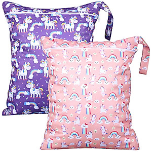 Shappy 2 Pcs Large Travel Laundry Bag Washable Waterproof Wet Dry Bag Large Dirty Clothes Bag Bathing Workout Bag(Unicorn)