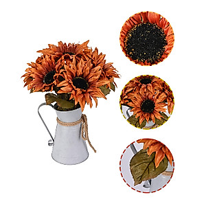 DDHS Artificial flower Centerpieces,15inch Fake Sunflower Potted Plants for Home Kitchen Office centerpiece, Fake Flower centerpiece Coffee Table with Metal Pots, Thanksgiving Table Centerpieces Decor